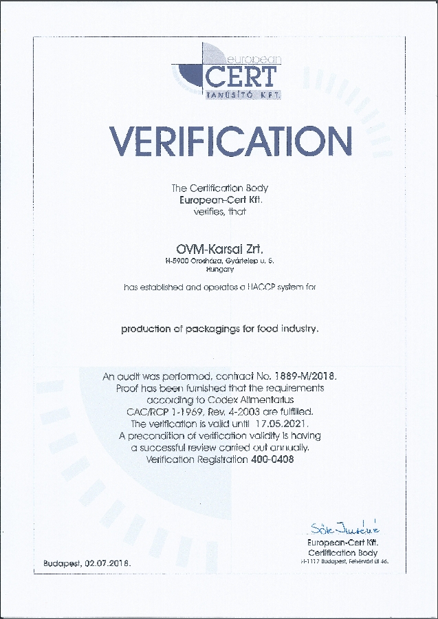 Quality assurance – OVM-Karsai Zrt.